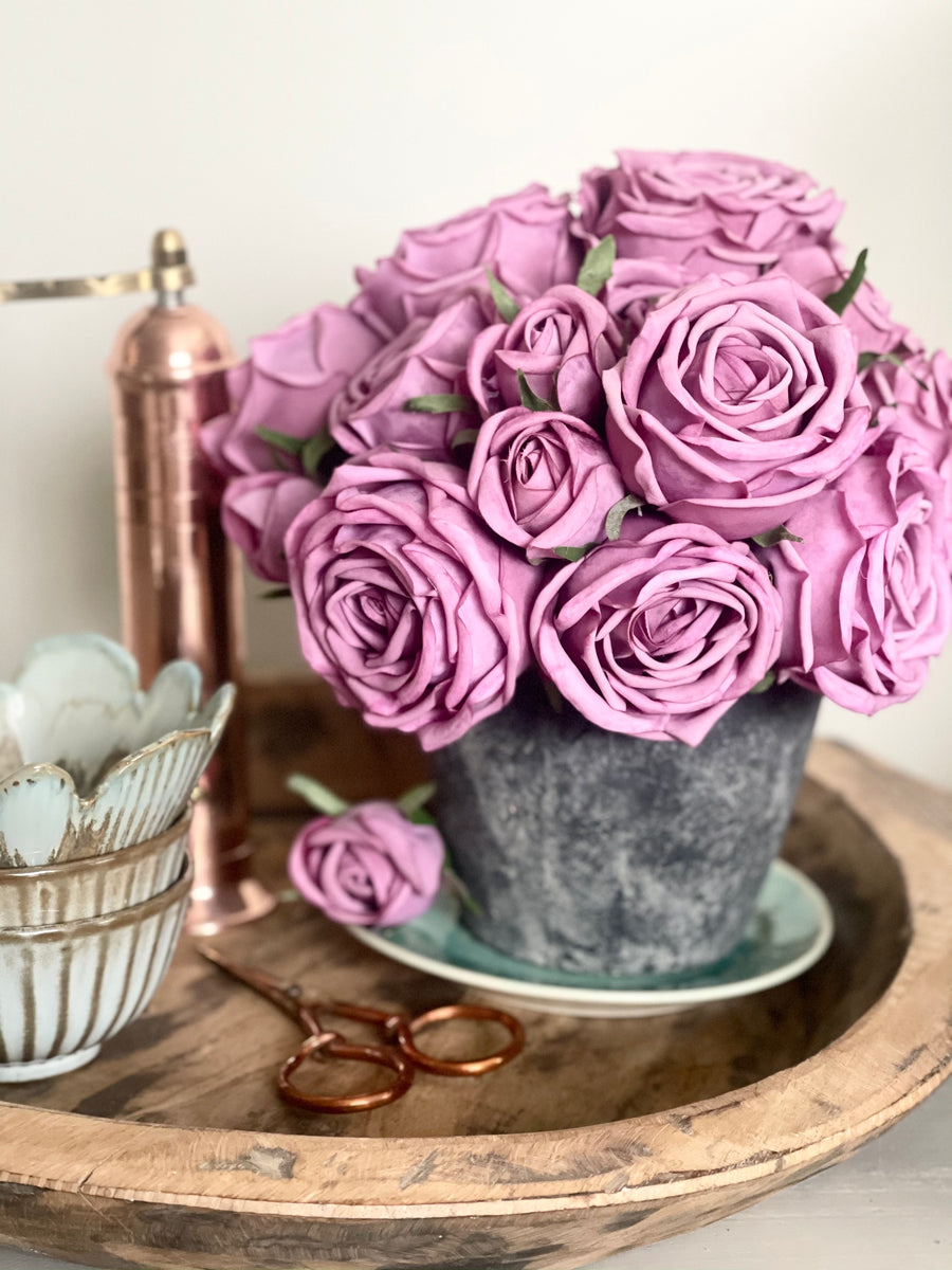 PURPLE REAL TOUCH ROSE BUNDLE - 8" (6 STEMS) - The Crowded Table Co ...
